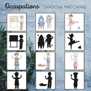 Occupations Cards Shadow Matching. Montessori Toddler Printable Busy ...