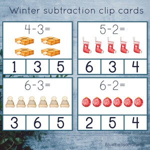Montessori Winter Printable Subtraction Clip Cards 0-10. Preschool and ...