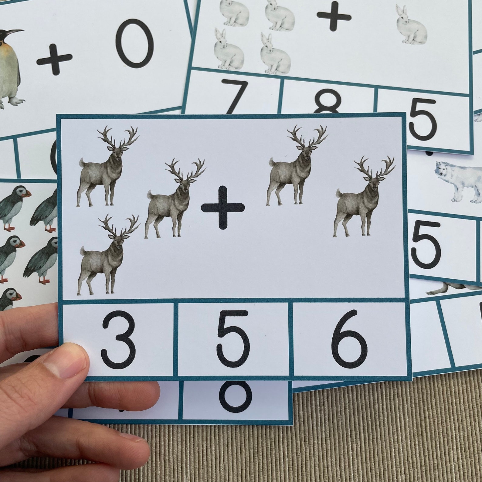 Winter Montessori Printable Count and Clip Cards Addition Polar Animals ...