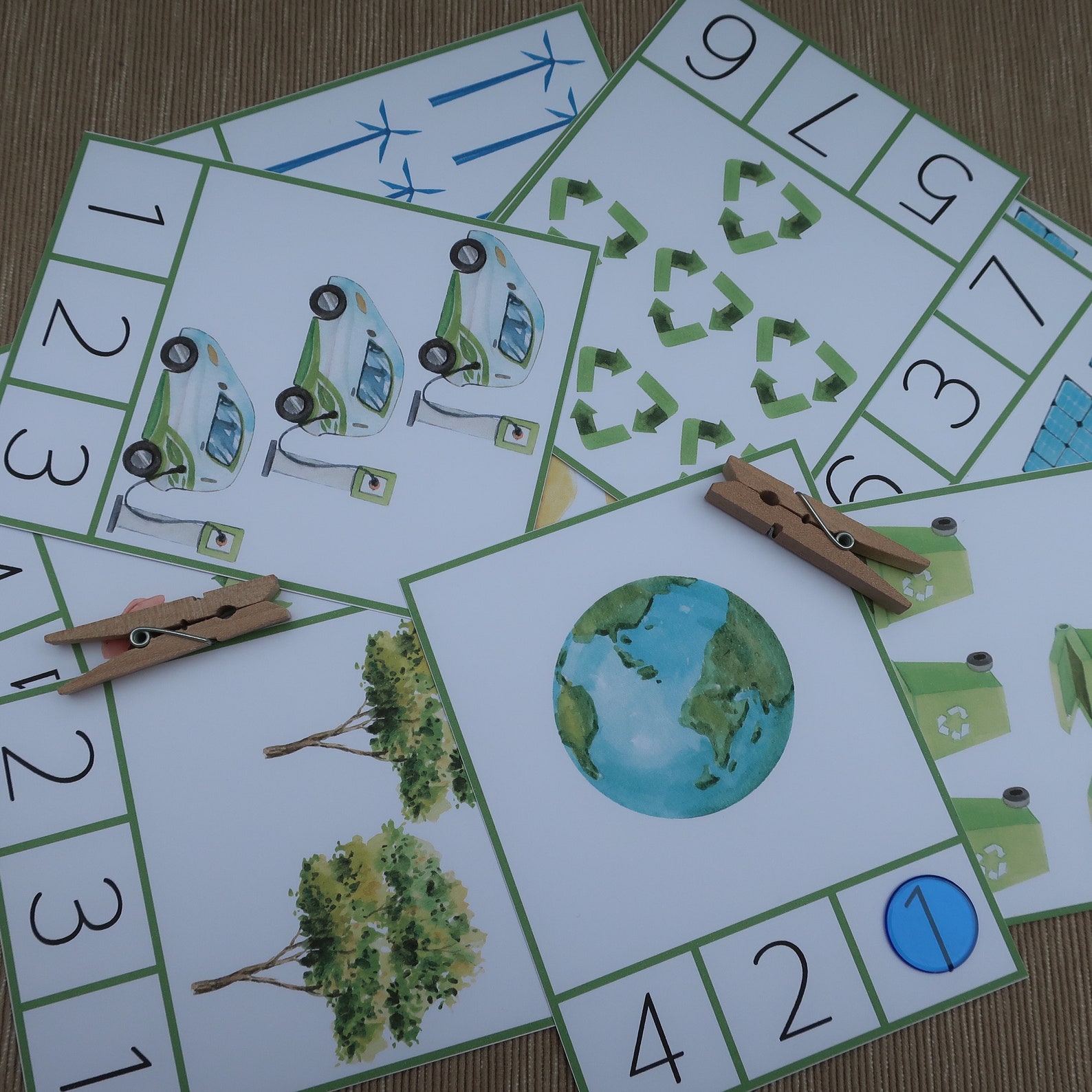 Earth Day Printable Count and Clip Cards 1-10. Spring Math | Etsy