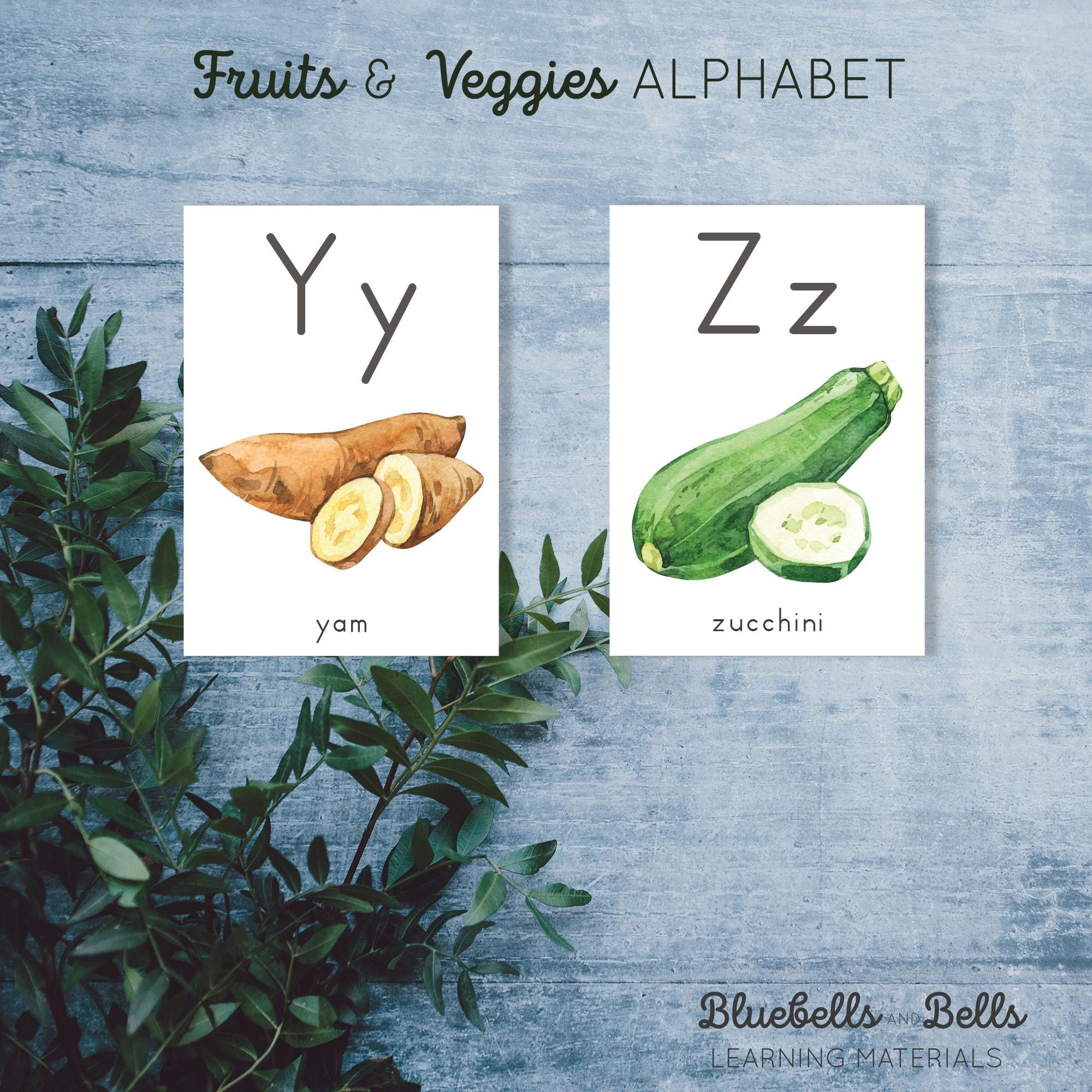 Alphabet Cards Fruits and Vegetables. Phonics Toddler and Preschool ...