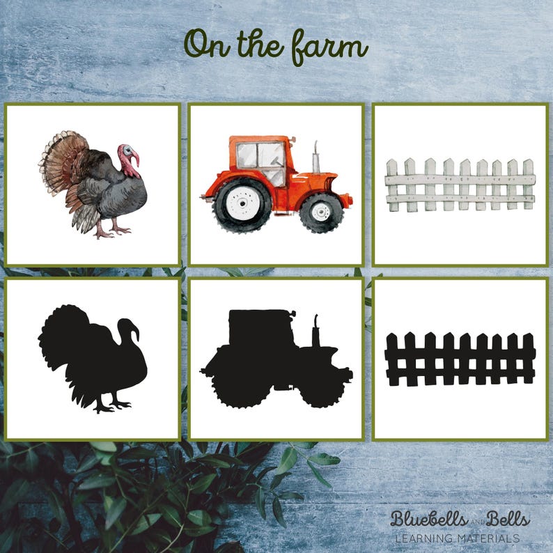 Farm Animal Shadow Matching Cards. Toddler Montessori Printable. - Etsy