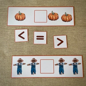 Preschool Fall Printable Comparing Numbers. More Than, Less Than, Equal ...