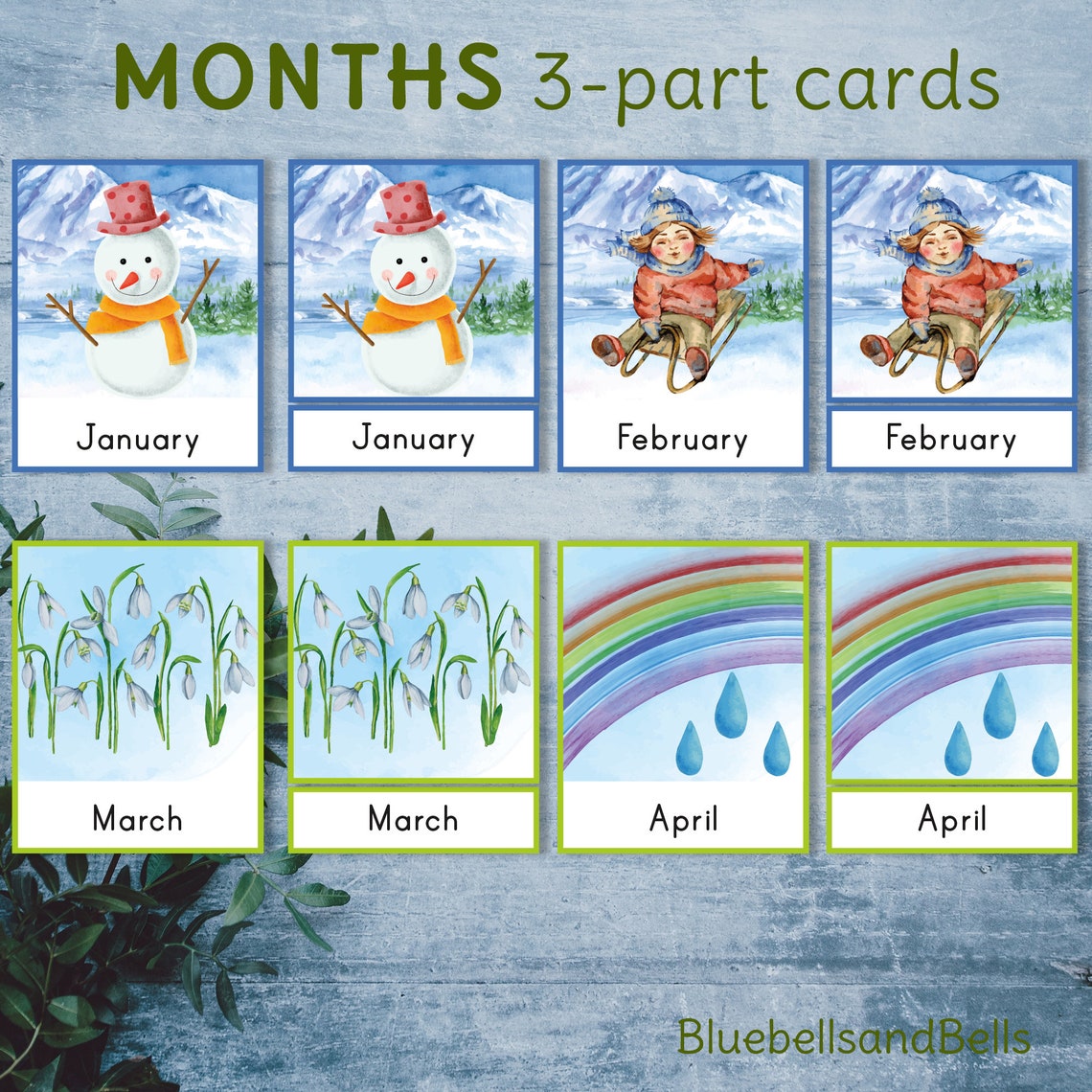 Months of the Year Montessori Printable Three Part Cards. | Etsy