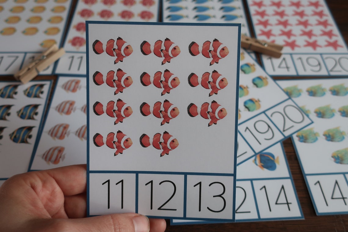 Ocean Count and Clip Cards 11-20. Preschool Math Printable. - Etsy