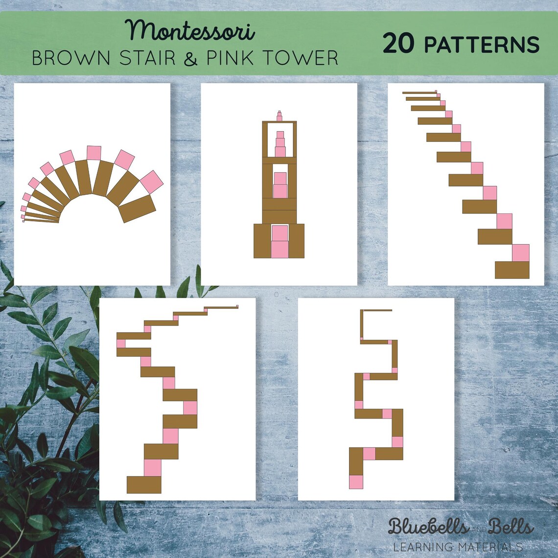 Montessori Pink Tower Brown Stair Pattern Cards Printable. Sensorial ...
