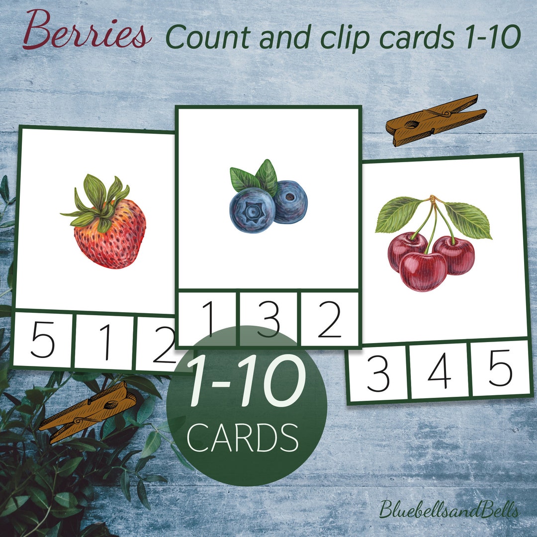 Berries Count and Clip Cards 1-10. Montessori Summer Printable ...