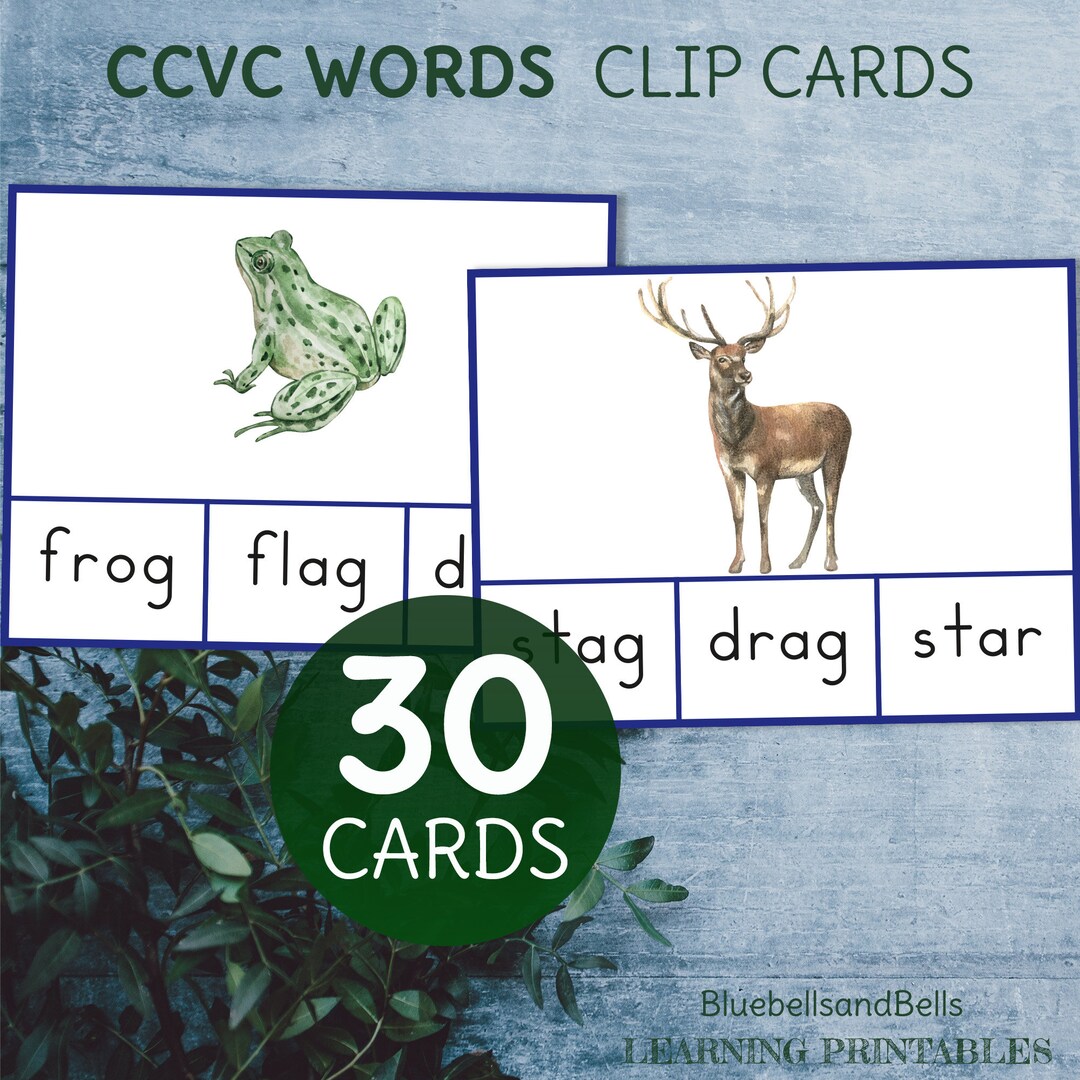 CCVC Words Clip Cards Reading. Montessori Blue Series Beginning Blends ...