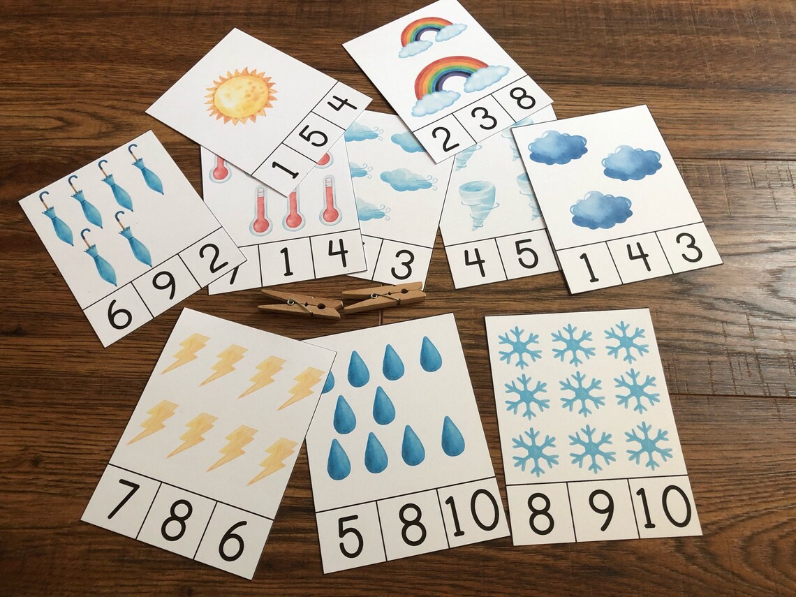 Weather Count and Clip Cards 1-10. Preschool Spring Printable ...
