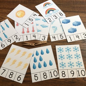 Weather Count and Clip Cards 1-10. Preschool Spring Printable ...