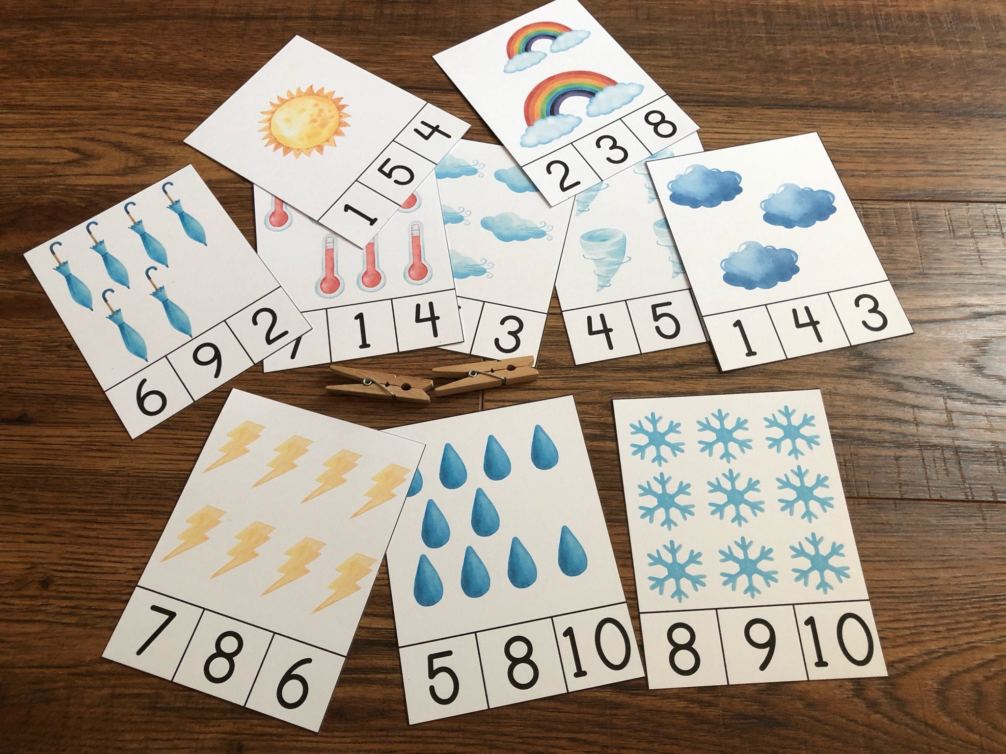 Weather Count and Clip Cards 1-10. Preschool Spring Printable. - Etsy