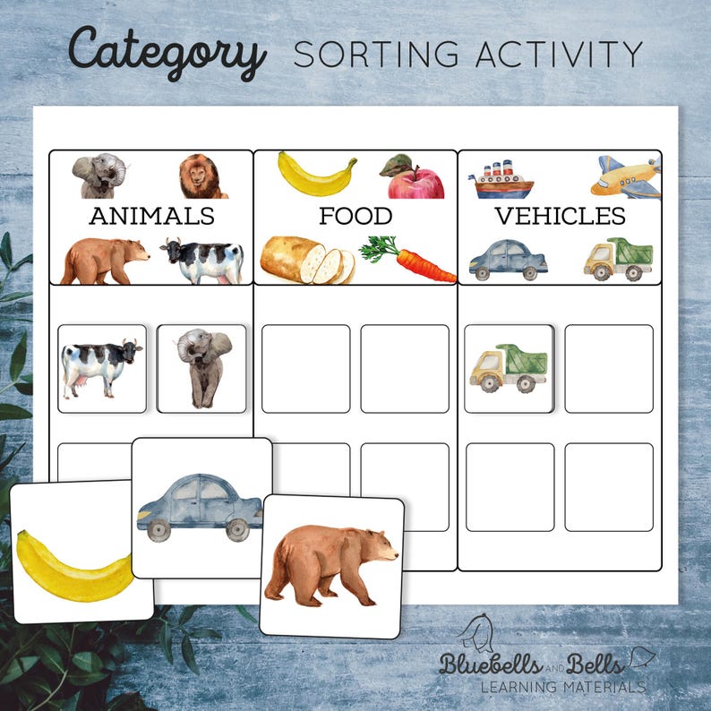 Toddler Category Sorting Printable. Montessori Matching Activity. - Etsy