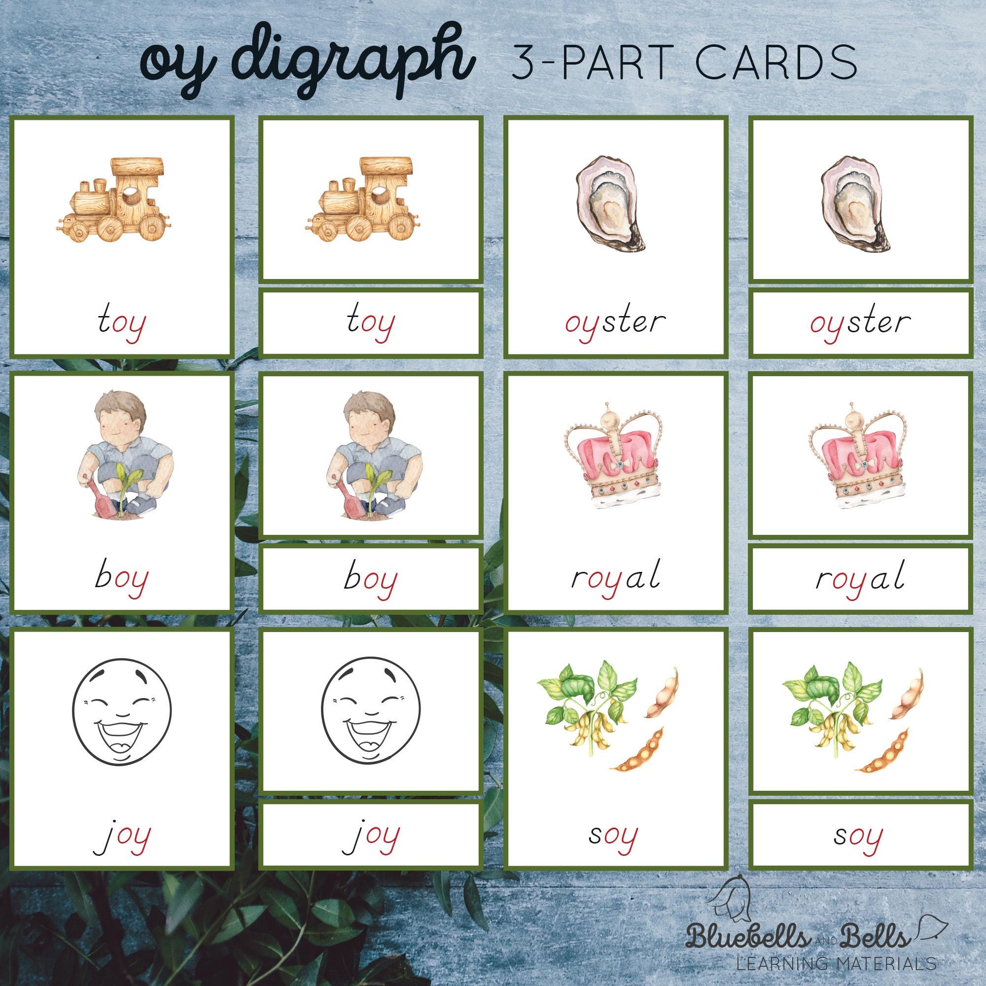Montessori Printable Digraph 3-part Cards. Green Series Activity. - Etsy