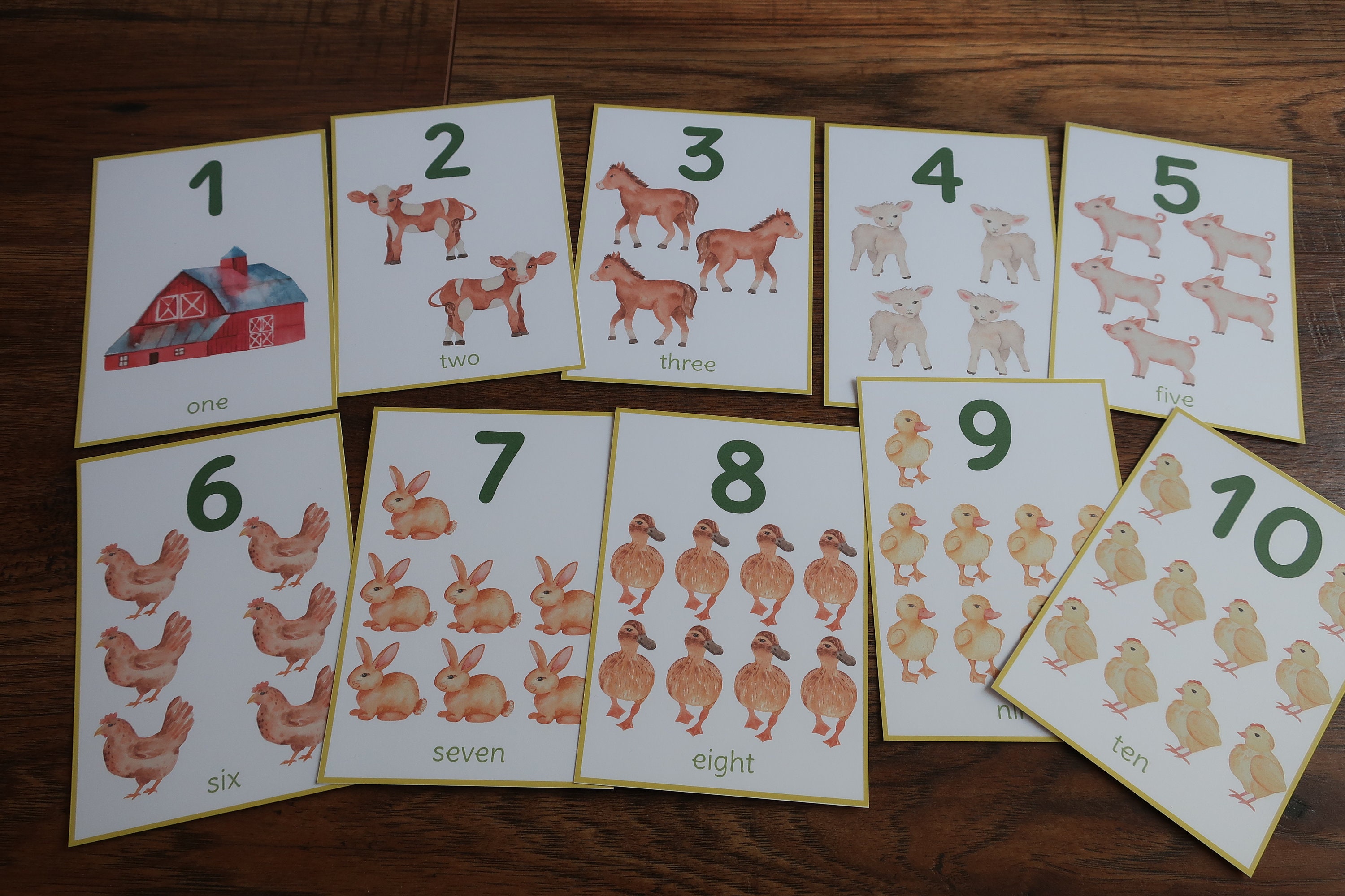 Farm Animal Number 1-10 Flash Cards. Toddler Watercolor - Etsy