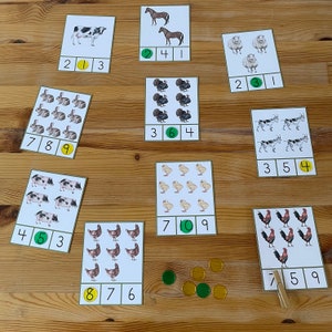 Farm Animals Count and Clip Cards 1-10. Farm Animals Counting Preschool ...