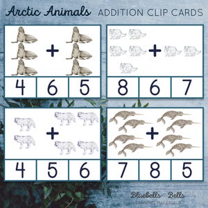 Winter Montessori Printable Count and Clip Cards Addition Polar Animals ...