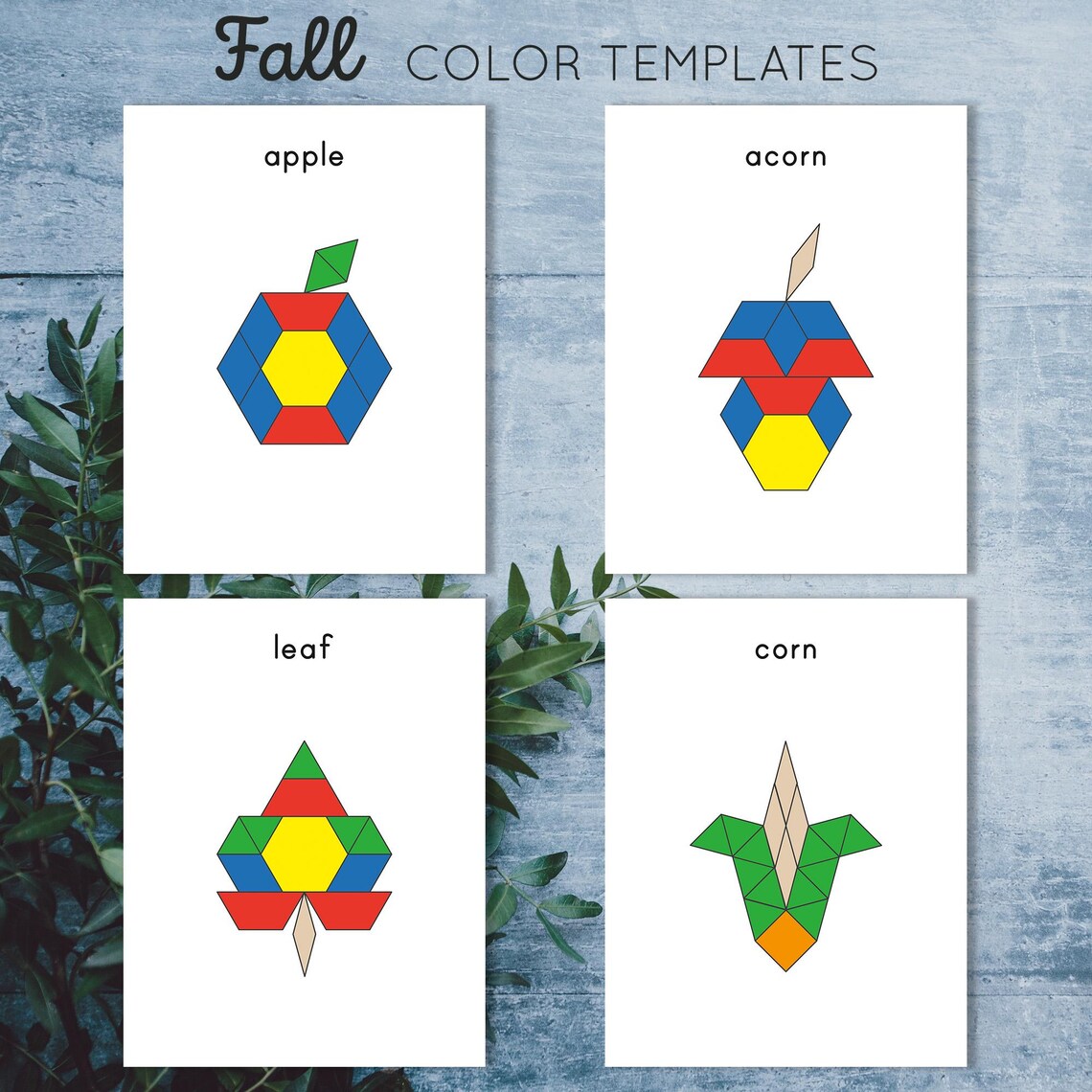 Fall Pattern Blocks Templates. Preschool and Kindergarten Printable ...