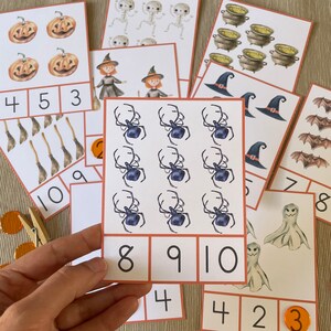 Halloween Printable Count and Clip Cards 1-10. Preschool Montessori ...