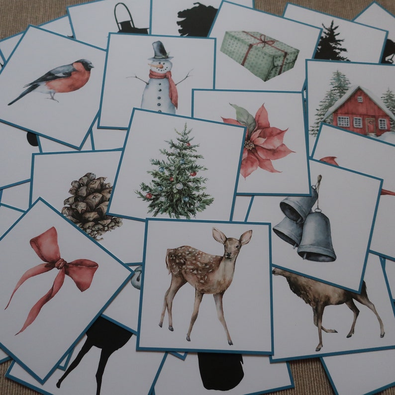 Montessori Printable Christmas Shadow Matching Cards. Winter | Etsy