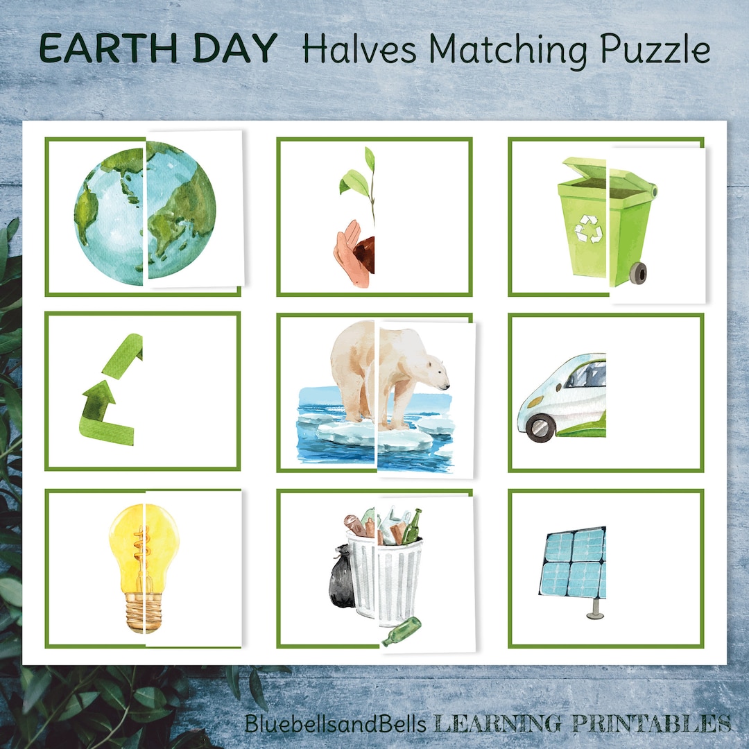 Earth Day Printable Puzzle Halves Matching. Toddler Montessori Spring ...