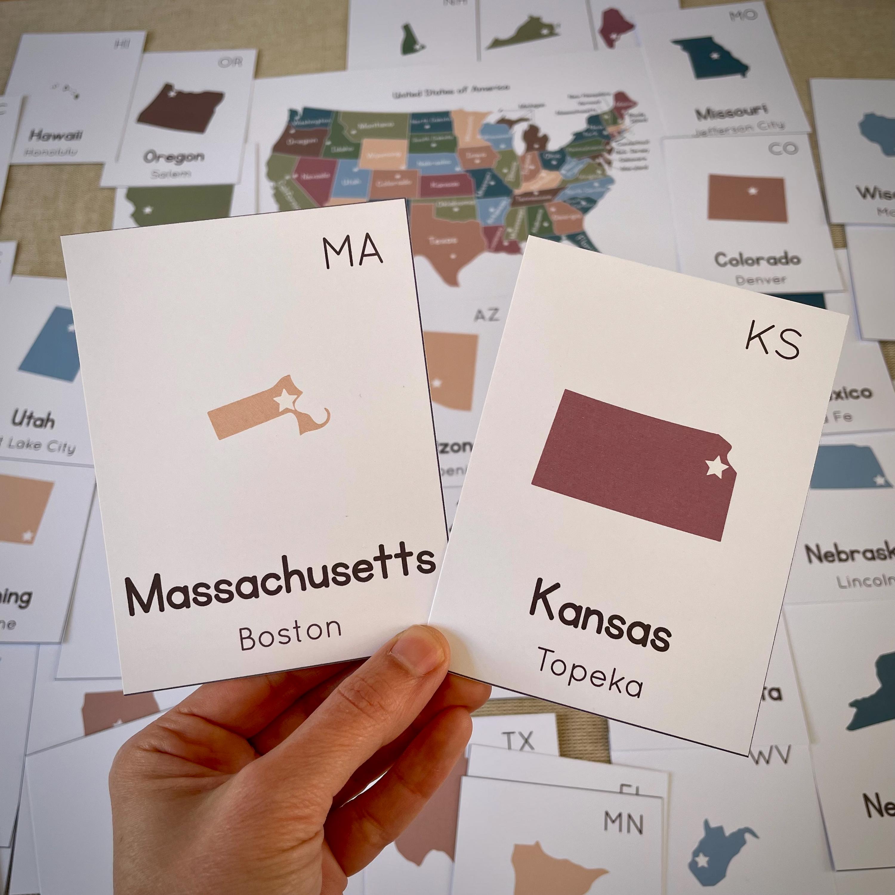50 States and Capitals Flashcards Map. - Etsy