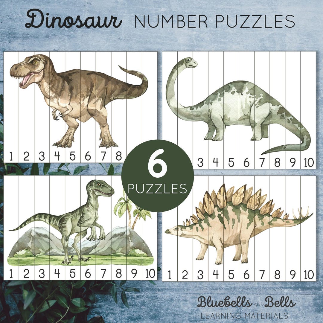 Dinosaur Puzzle Number Sequence 1-10. Montessori Preschool Printable ...
