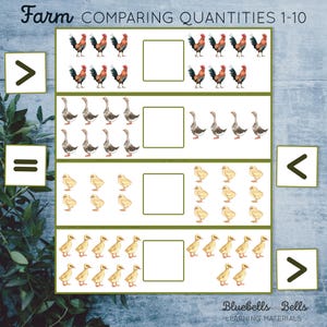 Farm Preschool Printable Comparing Numbers Cards. More Than, Less Than ...