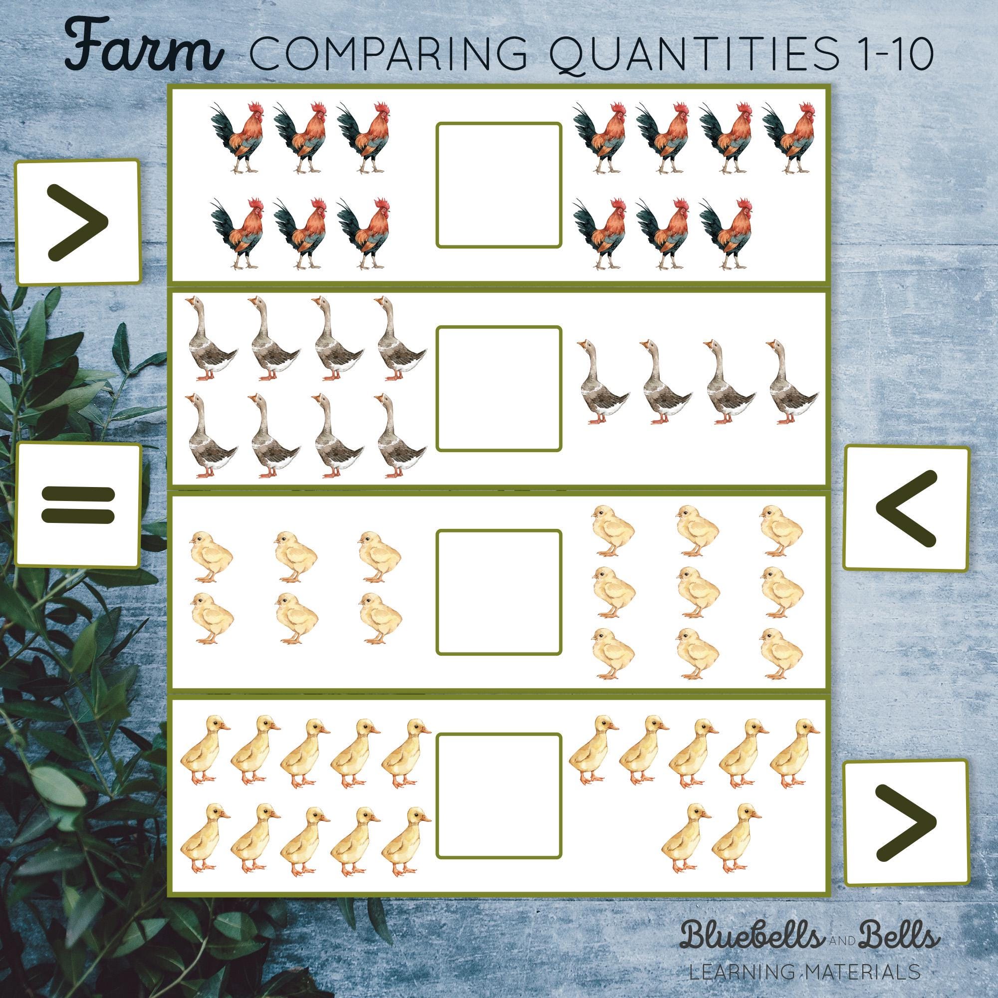 Farm Preschool Printable Comparing Numbers Cards. More Than, Less Than ...