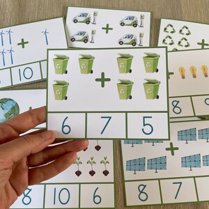 Earth Day Printable Count and Clip Cards Addition 1-10. Kindergarten ...