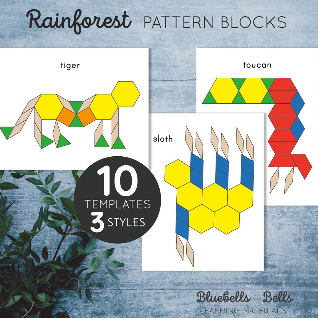 Rainforest Animals Pattern Blocks. Preschool Shape Matching Activity ...
