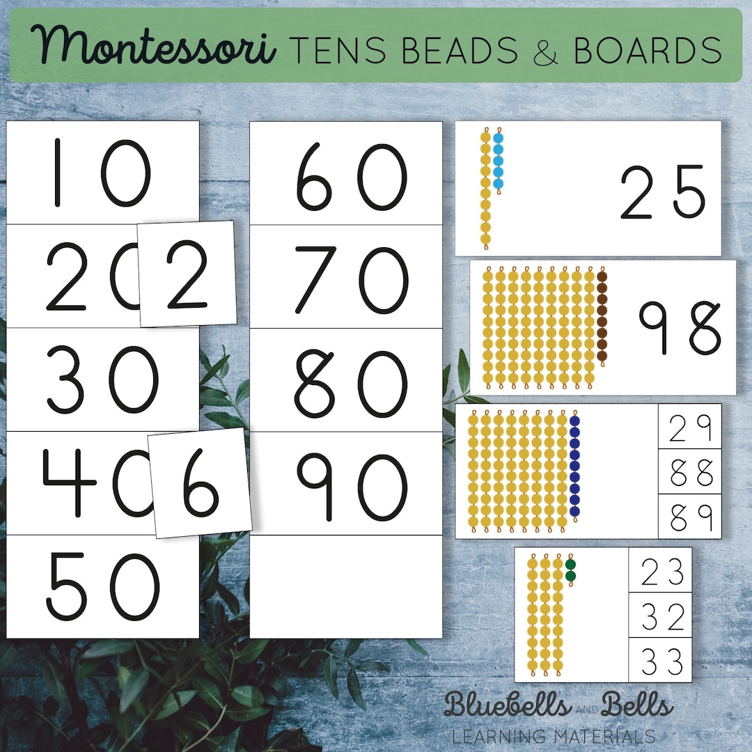 Montessori TENS Beads and Boards Cards and Worksheets. Kindergarten ...