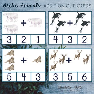 Winter Montessori Printable Count and Clip Cards Addition Polar Animals ...