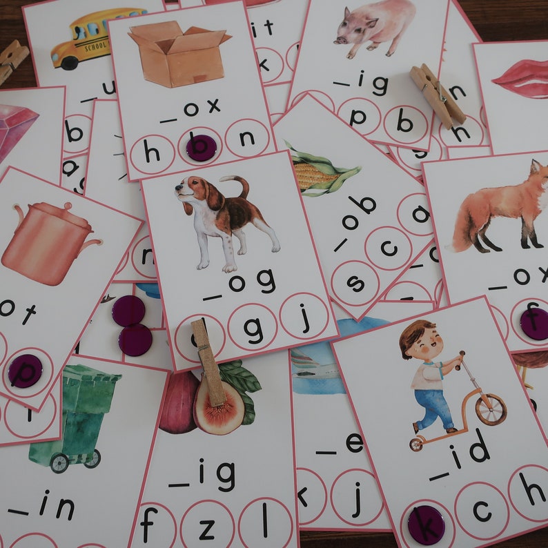 Phonics Printable CVC Word Clip Cards. Beginning Sound | Etsy
