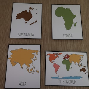 Continents Flash Cards and World Map. Montessori Printable for ...