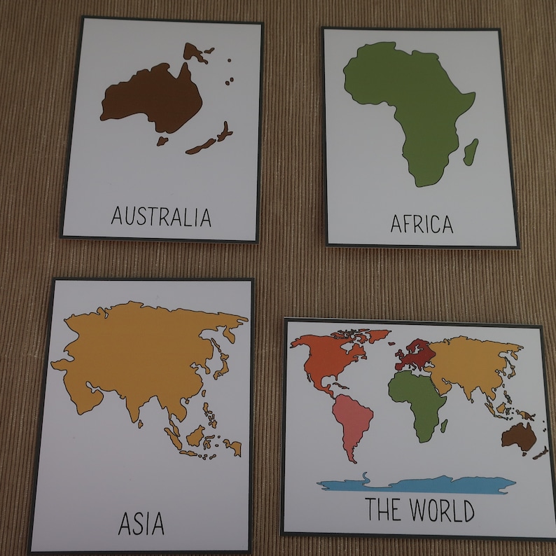 Continents Flash Cards and World Map. Montessori Printable for ...
