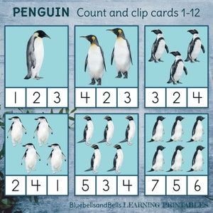 Penguin Count and Clip Cards 1-12. Preschool Winter Math Activity. - Etsy