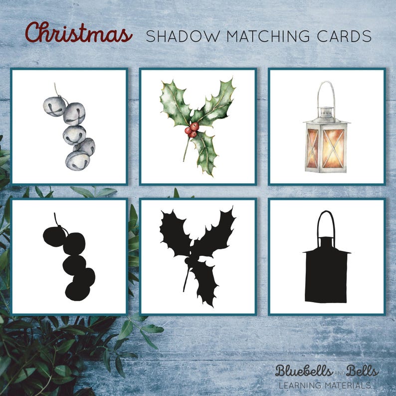 Montessori Printable Christmas Shadow Matching Cards. Winter Preschool ...
