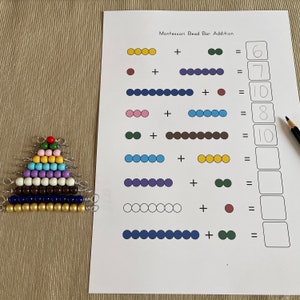 Montessori Bead Bars Addition to 10 Worksheets. Montessori Kindergarten ...