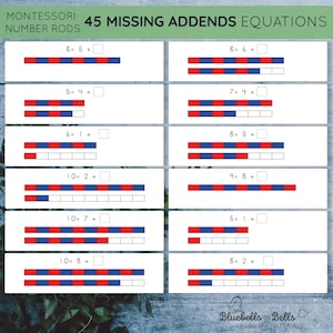 Montessori Number Rods Addition Printable. Missing Addend Equation ...