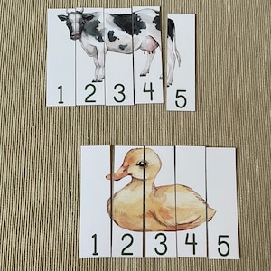 Farm Animals Puzzle Number Sequence 1-5. Montessori Toddler Printable ...