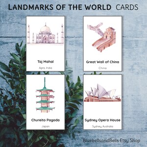 Landmarks of the World Flash Cards. Geography Kids Montessori Printable ...