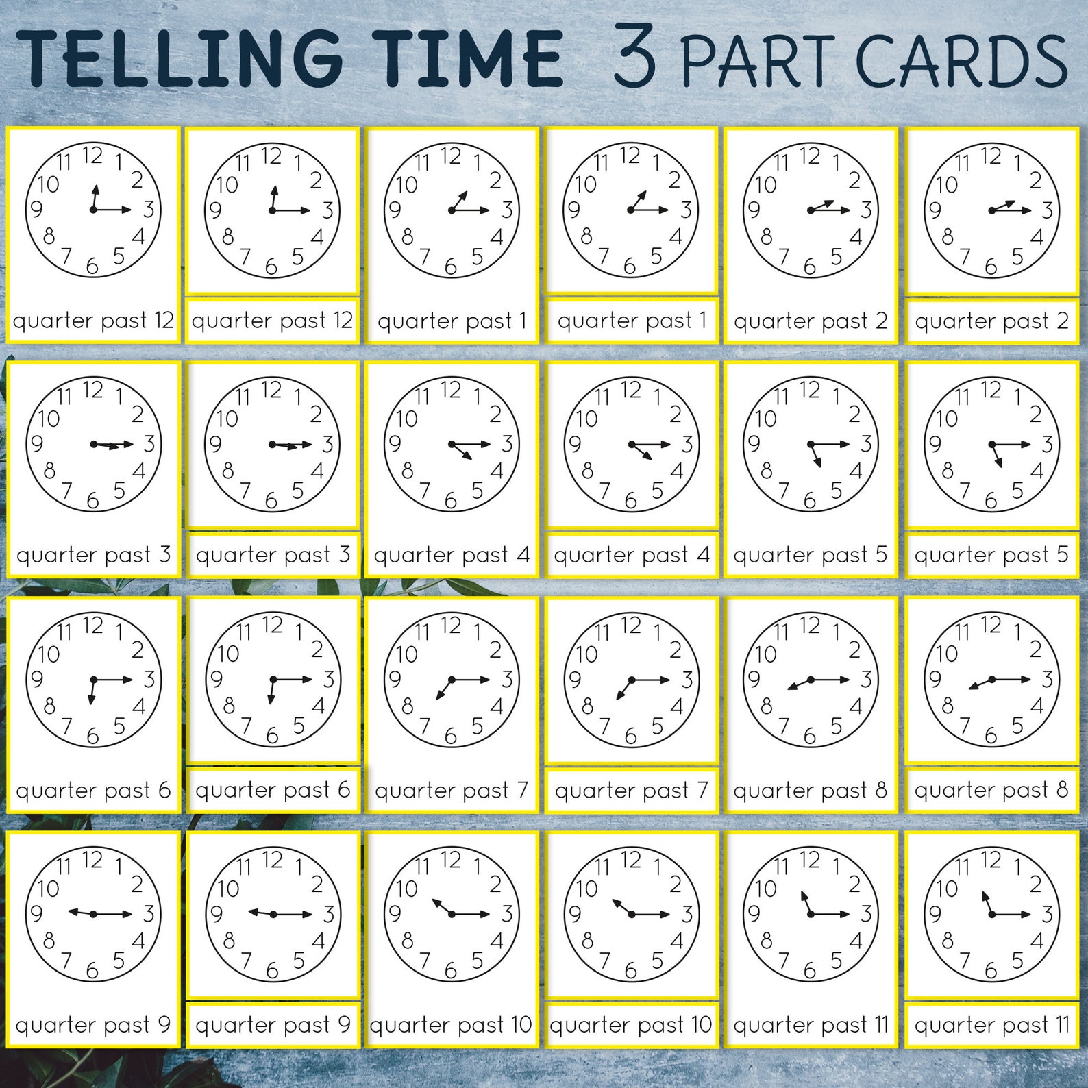 Telling Time Montessori Printable 3 Part Cards. - Etsy