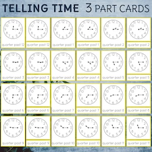Telling Time Montessori Printable 3 Part Cards. - Etsy