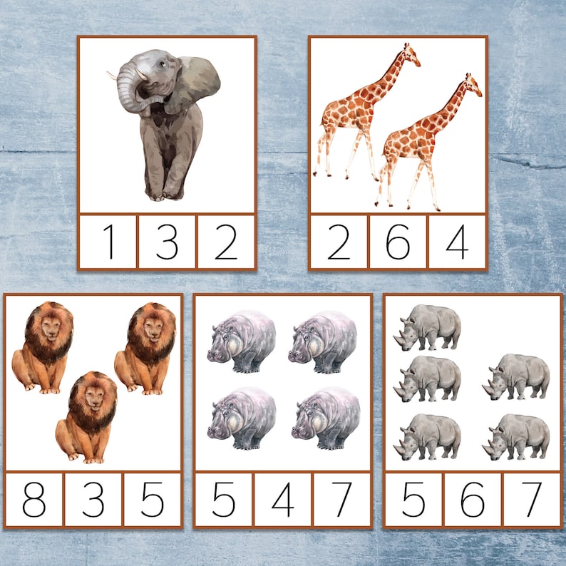 Africa Animal Printable Count and Clip Cards 1-10. Preschool Counting ...