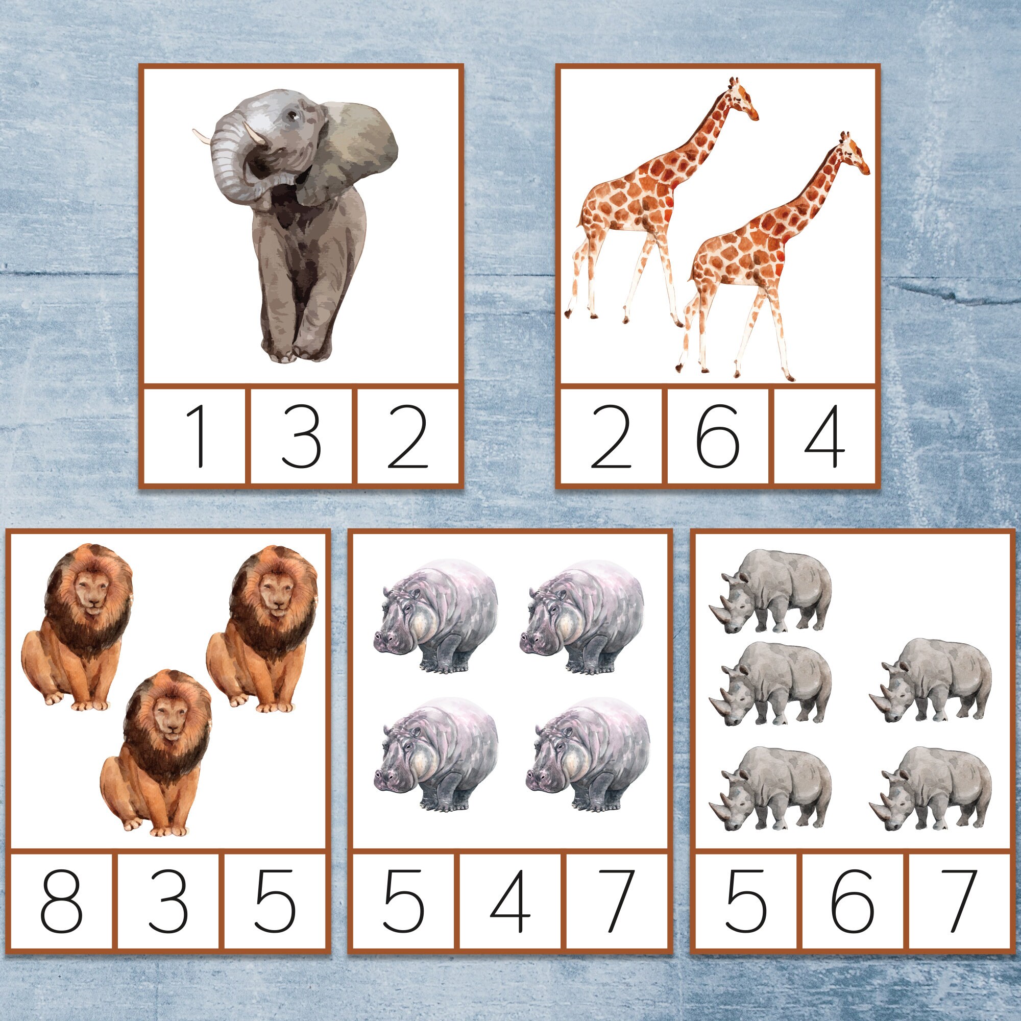 Africa Animal Printable Count and Clip Cards 1-10. Preschool - Etsy