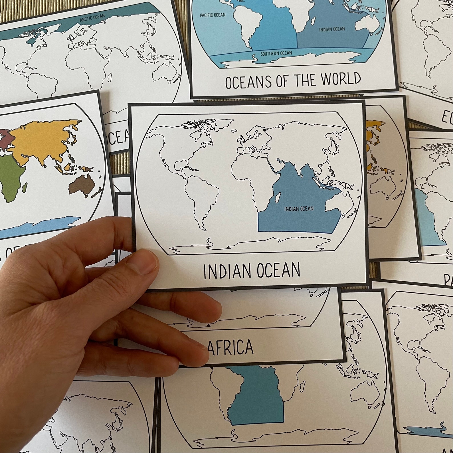 Continents and Oceans Cards and Map. Montessori Printable - Etsy