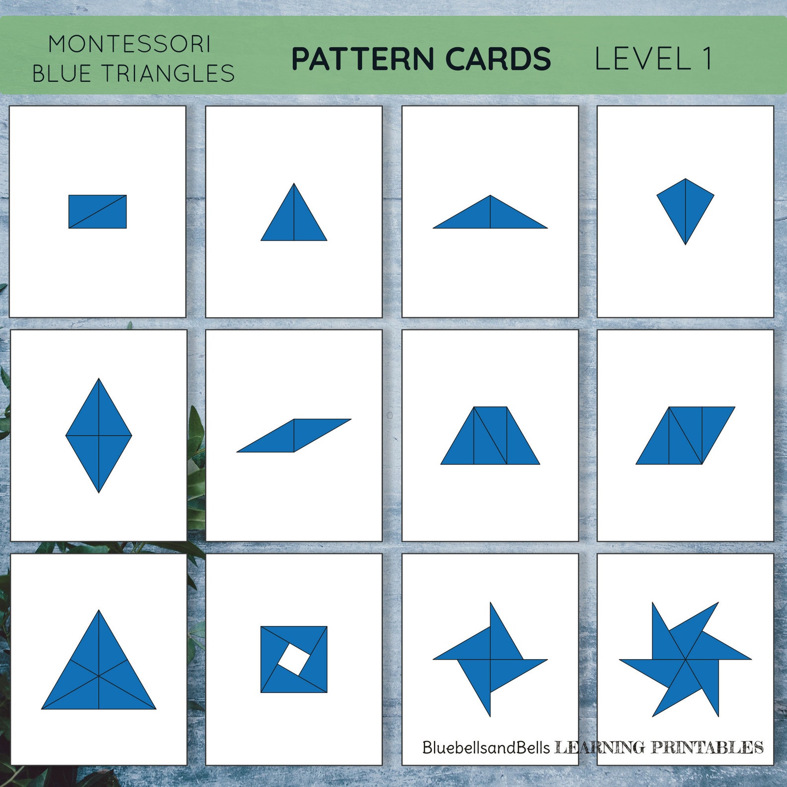 Montessori Blue Constructive Triangles Pattern Cards. Geometry ...