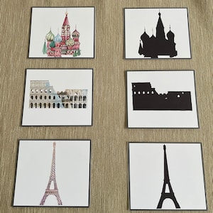 Preschool Shadow Matching Cards Landmarks of the World. Montessori ...