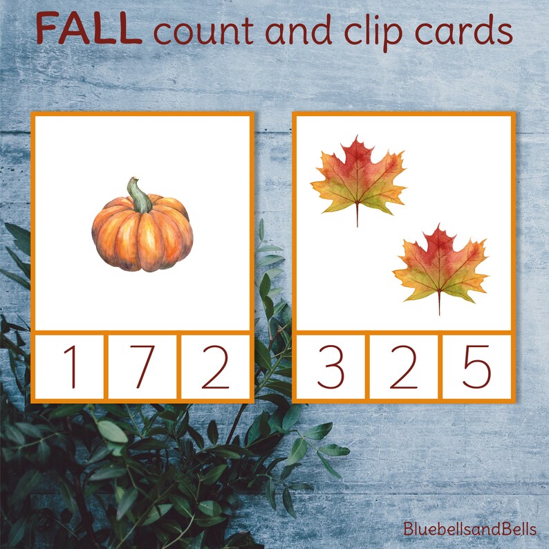 Autumn Preschool Printable Count and Clip Cards 1-10. | Etsy