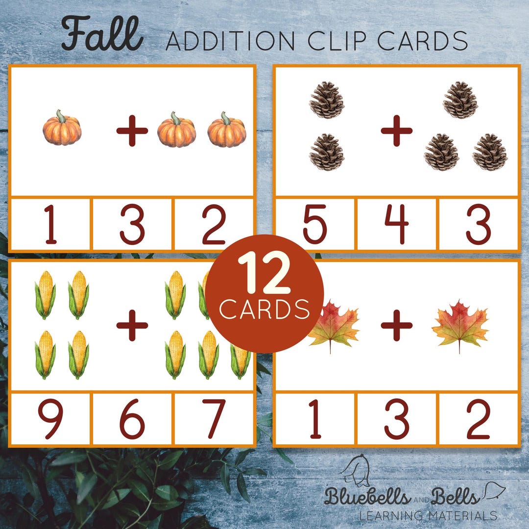 Montessori Fall Printable Addition Clip Cards. Preschool and ...